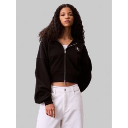 Kapuzensweatshirt Calvin Klein Jeans "A- FRNCH TRRY BDG LG", Damen, Gr. XXL (46), schwarz, Sweatware, Obermaterial: 100% Baumwolle, unifarben, regular fit normal, Rundhals, Rippbündchen, Sweatshirts, Mit Rundhalsausschnitt