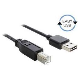 Delock USB-Kabel USB 2.0 USB-A Stecker, USB-B Stecker 1.00 m Schwarz beidseitig verwendbarer Stecker, vergoldete Steckkontakte 83358