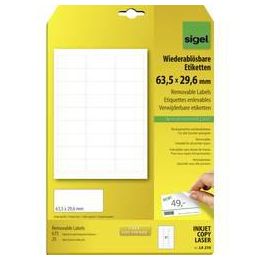 Sigel LA210 Universal-Etiketten 63.5 x 29.6 mm Papier Wei&szlig; 675 St. Wiederabl&ouml;sbar Tintenstrahldrucker, Laserdrucker, Farblaserdrucker, Kopierer, Farbkopierer
