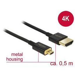 Delock HDMI Anschlusskabel HDMI-A Stecker, HDMI-Micro-D Stecker 0.50 m Schwarz 84788 4K UHD, vergoldete Steckkontakte HDMI-Kabel