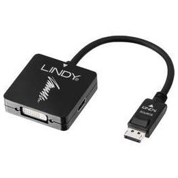 LINDY 41028 DisplayPort / HDMI / VGA / DVI Konverter [1x DisplayPort Stecker - 3x HDMI-Buchse, VGA-Buchse, DVI-Buchse 24+5pol.] Schwarz 20.00 cm