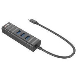 LINDY 43249 USB-Hub 3 Port USB-A, RJ45 USB 3.1 Gen1 5 GBit/s mit eingebautem Netzwerk-Anschluss Schwarz LINDY USB 3.1 Hub und GB Ethernet Adapt.