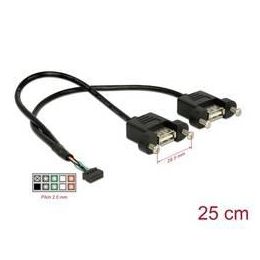 Delock USB-Kabel USB 2.0 USB-Pfostenbuchse, USB-A Buchse 0.25 m Schwarz 84832