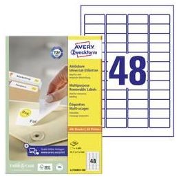 Avery-Zweckform L4736REV-100 Universal-Etiketten 45.7 x 21.2 mm Papier Wei&szlig; 4800 St. Wiederabl&ouml;sbar Tintenstrahldrucker, Laserdrucker, Farblaserdrucker,