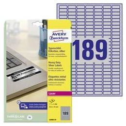 Avery-Zweckform L6008-20 Typenschild-Etiketten 25.4 x 10 mm Polyester-Folie Silber 3780 St. Permanent haftend Laserdrucker, Kopierer, Handbeschriftung