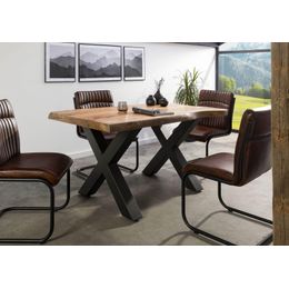 Baumtisch Mango 160x90x77 natur lackiert / X-Beine anthrazit matt FREEFORM 5