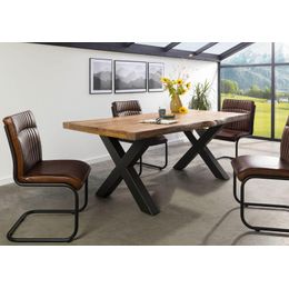 Baumtisch Mango 220x100x77 natur lackiert / X-Beine anthrazit matt FREEFORM 5