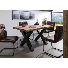Baumtisch Sheesham 140x90x77 grau gebeizt / X-Beine anthrazit matt FREEFORM 5