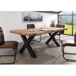 Baumtisch Sheesham 200x100x77 natur sandgestrahlt / X-Beine anthrazit matt FREEFORM 5