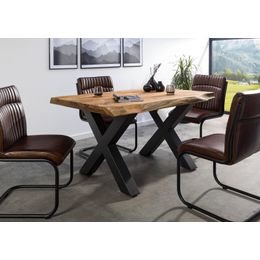 Baumtisch Sheesham 140x90x77 natur gebeizt / X-Beine anthrazit matt FREEFORM 5