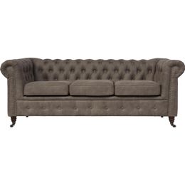 Chesterfield-Sofa Home Affaire "Aarburg", grau (stein), B:203cm H:77cm T:87cm, 100% Polyester, Sofas, aufwändige Knopfheftung und Ziernägel im Chesterfield-Design