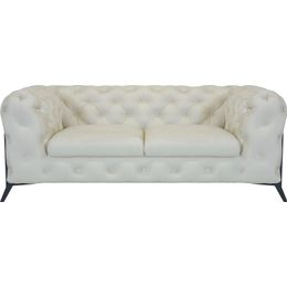 Chesterfield-Sofa LEONIQUE "Amaury", beige, B:185cm H:75cm T:99cm, Struktur (100% Polyester9;Samtoptik (100% Polyester), Sofas, aufwändige Knopfheftung, moderne Chesterfield Optik, Fußfarbe wählbar