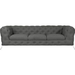 Chesterfield-Sofa LEONIQUE "Amaury", grau, B:243cm H:75cm T:99cm, Struktur (100% Polyester9;Samtoptik (100% Polyester), Sofas, aufwändige Knopfheftung, moderne Chesterfield Optik, Fußfarbe wählbar
