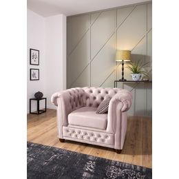 Chesterfield-Sessel Home Affaire "New Castle Sessel", rosa (flamingo), B:104cm H:72cm T:86cm, Sessel, hochwertige Knopfheftung, B/T/H: 104/86/72 cm