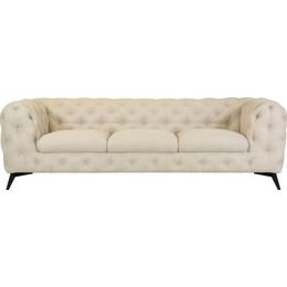 Chesterfield-Sofa LEONIQUE "Glynis", beige (creme), B:243cm H:75cm T:99cm, Struktur (100% Polyester);Samtoptik (100% Polyester), Sofas, aufwändige Knopfheftung, moderne Chesterfield Optik, Fußfarbe wählbar