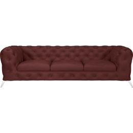 Chesterfield-Sofa LEONIQUE "Amaury", rosa (rose), B:243cm H:75cm T:99cm, Struktur (100% Polyester9;Samtoptik (100% Polyester), Sofas, aufwändige Knopfheftung, moderne Chesterfield Optik, Fußfarbe wählbar