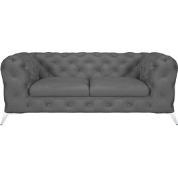Chesterfield-Sofa LEONIQUE "Amaury", grau, B:185cm H:75cm T:99cm, Struktur (100% Polyester9;Samtoptik (100% Polyester), Sofas, aufwändige Knopfheftung, moderne Chesterfield Optik, Fußfarbe wählbar