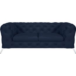 Chesterfield-Sofa LEONIQUE "Amaury", blau, B:185cm H:75cm T:99cm, Struktur (100% Polyester9;Samtoptik (100% Polyester), Sofas, aufwändige Knopfheftung, moderne Chesterfield Optik, Fußfarbe wählbar