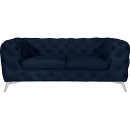 Chesterfield-Sofa LEONIQUE "Glynis", blau (deep ocean), B:185cm H:75cm T:99cm, Struktur (100% Polyester);Samtoptik (100% Polyester), Sofas, aufwändige Knopfheftung, moderne Chesterfield Optik, Fußfarbe wählbar