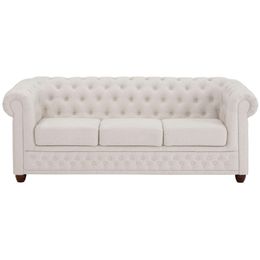 Chesterfield-Sofa Home Affaire "New Castle", beige, B:203cm H:72cm T:86cm, Sofas, mit hochwertiger Knopfheftung in Chesterfield-Design, B/T/H: 203/86/72