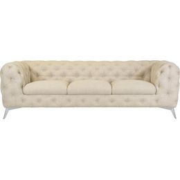 Chesterfield-Sofa LEONIQUE "Glynis", beige (creme), B:243cm H:75cm T:99cm, Struktur (100% Polyester);Samtoptik (100% Polyester), Sofas, aufwändige Knopfheftung, moderne Chesterfield Optik, Fußfarbe wählbar
