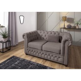Chesterfield-Sofa Home Affaire "New Castle", grau (taupe), B:148cm H:72cm T:86cm, Sofas, mit hochwertiger Knopfheftung in Chesterfield-Design, B/T/H: 148/86/72
