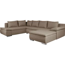 Wohnlandschaft Home Affaire "Acra U-Form", braun, B:325cm H:83cm T:229cm, 100% Polyester, Sofas, Wohnlandschaft, mit Bettfunktion und Bettkasten, in Mattenoptik