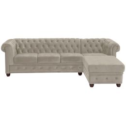 Chesterfield-Sofa Home Affaire "New Castle L-Form", beige, B:255cm H:72cm T:171cm, Samtoptik (100% Polyester);Struktur weich (100% Polyester), Sofas, hochwertige Knopfheftung in Chesterfield-Design, B/T/H: 255(171/72)