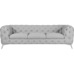 Chesterfield-Sofa LEONIQUE "Glynis", grau, B:243cm H:75cm T:99cm, Struktur (100% Polyester);Samtoptik (100% Polyester), Sofas, aufwändige Knopfheftung, moderne Chesterfield Optik, Fußfarbe wählbar