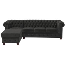 Chesterfield-Sofa Home Affaire "New Castle L-Form", grau (graphit), B:255cm H:72cm T:171cm, Sofas, hochwertige Knopfheftung in Chesterfield-Design, B/T/H: 255(171/72)