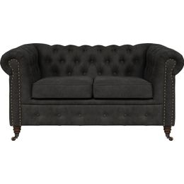 Chesterfield-Sofa Home Affaire "Aarburg", grau (anthrazit), B:148cm H:77cm T:87cm, 100% Polyester, Sofas, aufwändige Knopfheftung und Ziernägel im Chesterfield-Design