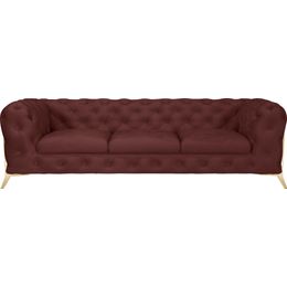 Chesterfield-Sofa LEONIQUE "Amaury", rosa (rose), B:243cm H:75cm T:99cm, Struktur (100% Polyester9;Samtoptik (100% Polyester), Sofas, aufwändige Knopfheftung, moderne Chesterfield Optik, Fußfarbe wählbar