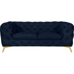 Chesterfield-Sofa LEONIQUE "Glynis", blau (deep ocean), B:185cm H:75cm T:99cm, Struktur (100% Polyester);Samtoptik (100% Polyester), Sofas, aufwändige Knopfheftung, moderne Chesterfield Optik, Fußfarbe wählbar