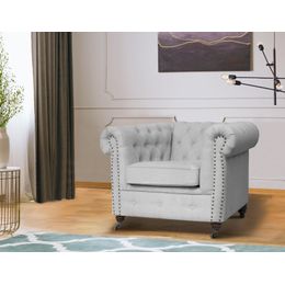 Chesterfield-Sessel Home Affaire &quot;Aarburg Sessel&quot;, silber, B:98cm H:77cm T:87cm, 100% Polyester, Sessel, aufw&auml;ndige Knopfheftung und Ziern&auml;gel im Chesterfield-Design