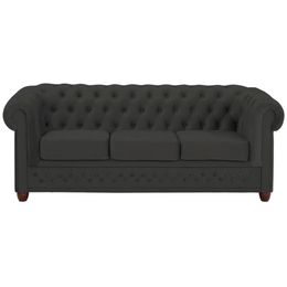 Chesterfield-Sofa Home Affaire "New Castle", grau (graphit), B:203cm H:72cm T:86cm, Sofas, mit hochwertiger Knopfheftung in Chesterfield-Design, B/T/H: 203/86/72