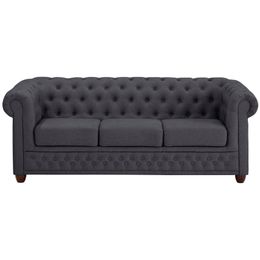 Chesterfield-Sofa Home Affaire "New Castle", schwarz, B:203cm H:72cm T:86cm, Sofas, mit hochwertiger Knopfheftung in Chesterfield-Design, B/T/H: 203/86/72