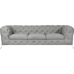 Chesterfield-Sofa LEONIQUE "Amaury", silber, B:243cm H:75cm T:99cm, Struktur (100% Polyester9;Samtoptik (100% Polyester), Sofas, aufwändige Knopfheftung, moderne Chesterfield Optik, Fußfarbe wählbar