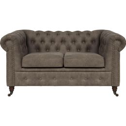 Chesterfield-Sofa Home Affaire "Aarburg", grau (stein), B:148cm H:77cm T:87cm, 100% Polyester, Sofas, aufwändige Knopfheftung und Ziernägel im Chesterfield-Design