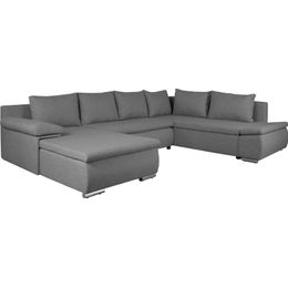 Wohnlandschaft Home Affaire "Acra U-Form", grau, B:325cm H:83cm T:229cm, 100% Polyester, Sofas, Wohnlandschaft, mit Bettfunktion und Bettkasten, in Mattenoptik