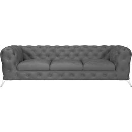 Chesterfield-Sofa LEONIQUE "Amaury", grau, B:243cm H:75cm T:99cm, Struktur (100% Polyester9;Samtoptik (100% Polyester), Sofas, aufwändige Knopfheftung, moderne Chesterfield Optik, Fußfarbe wählbar