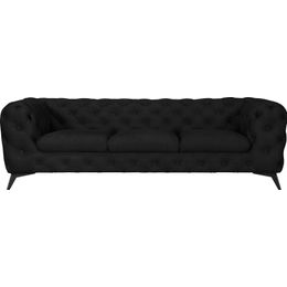 Chesterfield-Sofa LEONIQUE "Glynis", grau (charcoal), B:243cm H:75cm T:99cm, Struktur (100% Polyester);Samtoptik (100% Polyester), Sofas, aufwändige Knopfheftung, moderne Chesterfield Optik, Fußfarbe wählbar