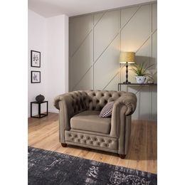 Chesterfield-Sessel Home Affaire "New Castle Sessel", grau (taupe), B:104cm H:72cm T:86cm, Sessel, hochwertige Knopfheftung, B/T/H: 104/86/72 cm