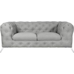 Chesterfield-Sofa LEONIQUE "Amaury", silber, B:185cm H:75cm T:99cm, Struktur (100% Polyester9;Samtoptik (100% Polyester), Sofas, aufwändige Knopfheftung, moderne Chesterfield Optik, Fußfarbe wählbar