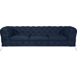 Chesterfield-Sofa LEONIQUE "Amaury", blau, B:243cm H:75cm T:99cm, Struktur (100% Polyester9;Samtoptik (100% Polyester), Sofas, aufwändige Knopfheftung, moderne Chesterfield Optik, Fußfarbe wählbar
