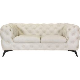 Chesterfield-Sofa LEONIQUE "Glynis", beige, B:185cm H:75cm T:99cm, Struktur (100% Polyester);Samtoptik (100% Polyester), Sofas, aufwändige Knopfheftung, moderne Chesterfield Optik, Fußfarbe wählbar