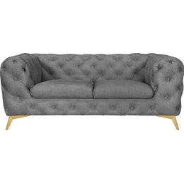 Chesterfield-Sofa LEONIQUE "Glynis", grau (hellgrau), B:185cm H:75cm T:99cm, Struktur (100% Polyester);Samtoptik (100% Polyester), Sofas, aufwändige Knopfheftung, moderne Chesterfield Optik, Fußfarbe wählbar