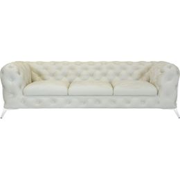 Chesterfield-Sofa LEONIQUE "Amaury", beige, B:243cm H:75cm T:99cm, Struktur (100% Polyester9;Samtoptik (100% Polyester), Sofas, aufwändige Knopfheftung, moderne Chesterfield Optik, Fußfarbe wählbar