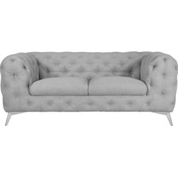 Chesterfield-Sofa LEONIQUE "Glynis", grau, B:185cm H:75cm T:99cm, Struktur (100% Polyester);Samtoptik (100% Polyester), Sofas, aufwändige Knopfheftung, moderne Chesterfield Optik, Fußfarbe wählbar