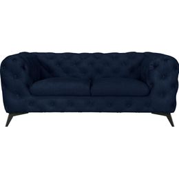 Chesterfield-Sofa LEONIQUE "Glynis", blau (deep ocean), B:185cm H:75cm T:99cm, Struktur (100% Polyester);Samtoptik (100% Polyester), Sofas, aufwändige Knopfheftung, moderne Chesterfield Optik, Fußfarbe wählbar