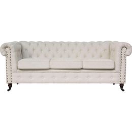 Chesterfield-Sofa Home Affaire "Aarburg", beige, B:203cm H:77cm T:87cm, 100% Polyester, Sofas, aufwändige Knopfheftung und Ziernägel im Chesterfield-Design